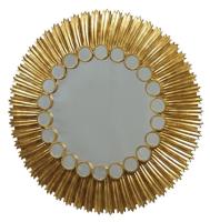 China Metal Frame Sunflower Round Wall Mirror 24 X 36 Antique Gold For Dressing Room for sale