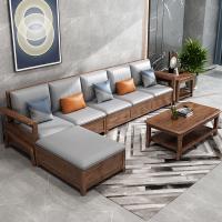 China Teak Solid Wooden 7 Seater Sofa Set Modular Lounge With Leather Upholstery for sale