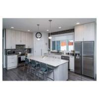 China Cream Colored Plywood Kitchen Cabinets With Melamine PVC Surface for sale