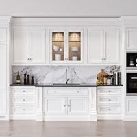 China Cream Colored Plywood Kitchen Cabinets With Melamine PVC Surface for sale
