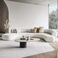 China Tufted Back Style Double Seat Furniture White Love Seat Sofa With Wooden Moon Circle Fabric Cushion Hotel Must-Have for sale