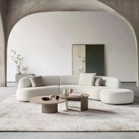 China Tufted Back Style Double Seat Furniture White Love Seat Sofa With Wooden Moon Circle Fabric Cushion Hotel Must-Have for sale