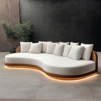 China Tufted Back Style Double Seat Furniture White Love Seat Sofa With Wooden Moon Circle Fabric Cushion Hotel Must-Have for sale