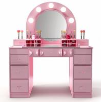 China Bedroom Makeup Sets LED Lighted Mirror Vanity Table With Drawers And Storage Shelves Adjustable In Pink for sale