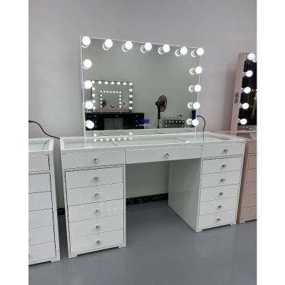 China Y Packing Modern Dressing Table With Light Mirror Bedroom Vanity Dresser Makeup Desktop Led Mirrors Set Drawers Dressers for sale