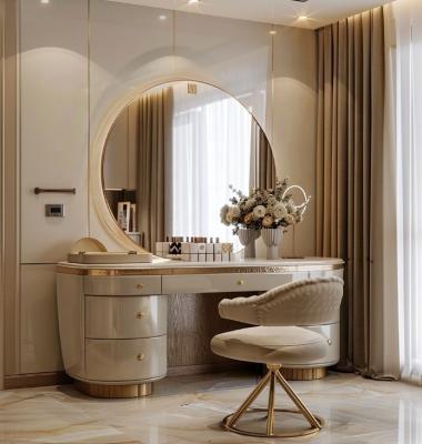 China Modern Luxury Bedroom Furniture Functional Bedding Room Set With Gold Plated Top And Marble Leather Ceramic Dressers for sale
