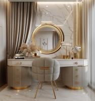 China Modern Luxury Bedroom Furniture Functional Bedding Room Set With Gold Plated Top And Marble Leather Ceramic Dressers for sale