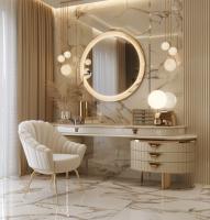China Functional Modern Nordic Wooden Multifunction Ladies Vanity Table In Bedroom With Led Light Makeup Mirror Storage for sale