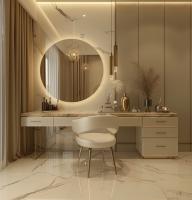 China Functional Modern Nordic Wooden Multifunction Ladies Vanity Table In Bedroom With Led Light Makeup Mirror Storage for sale