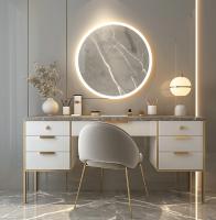 China Functional Modern Nordic Wooden Multifunction Ladies Vanity Table In Bedroom With Led Light Makeup Mirror Storage for sale