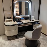 China Smart Furniture Modern Simple Multi Functional Princess Dressing Table Side Cabinet Vanity With Mirror Chair Smart Table for sale