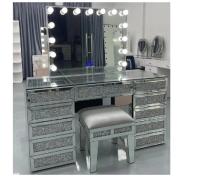 China Sparkly Crushed Diamond Vanity Dressing Table With 2 Drawers And Jewelry Compartment For Girls Bedroom for sale