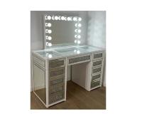 China Sparkly Crushed Diamond Vanity Dressing Table With 2 Drawers And Jewelry Compartment For Girls Bedroom for sale