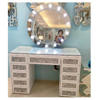 China Sparkly Crushed Diamond Vanity Dressing Table With 2 Drawers And Jewelry Compartment For Girls Bedroom for sale