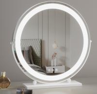 China Gold Frame Round Rotating Tabletop Makeup Mirror with LED Light for Dressing Table Vanity for sale