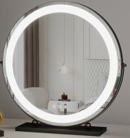 China Gold Frame Round Rotating Tabletop Makeup Mirror with LED Light for Dressing Table Vanity for sale