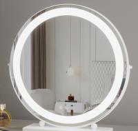 China Gold Frame Round Rotating Tabletop Makeup Mirror with LED Light for Dressing Table Vanity for sale