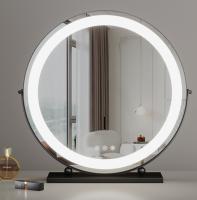 China Gold Frame Round Rotating Tabletop Makeup Mirror with LED Light for Dressing Table Vanity for sale