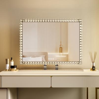 China Stainless Steel Crystal Glass LED Vanity Mirror with RGB Light Adjustable for Personal Beauty and Home Cosmetic for sale