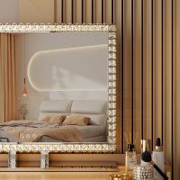 China Stainless Steel Crystal Glass LED Vanity Mirror with RGB Light Adjustable for Personal Beauty and Home Cosmetic for sale