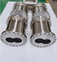 China 80/156 Twin Bimetallic Conical Screw and Barrel for Plastic Extruder - 300-360 kg/h Capacity, D12-D300mm Screw Diameter for sale