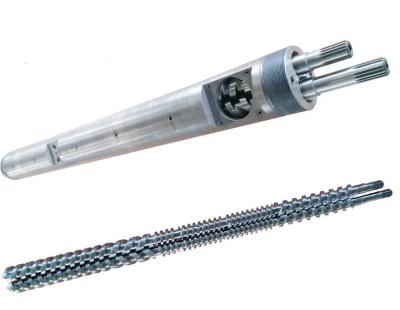 China Bimetallic Nitride Conical Twin Screws and Barrels for WPC PVC PE Extruder 0.5-0.8mm Nitridation Depth for sale