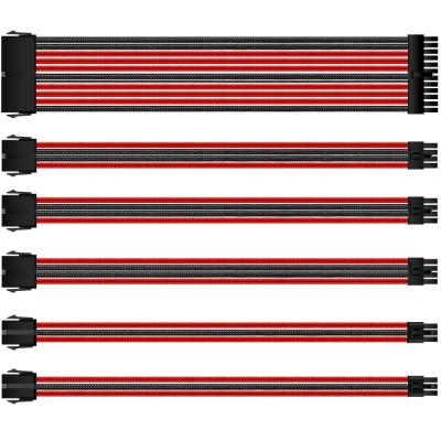 China ATX 24P  4+4 GPU 6+2 PCI-E 6 PCI-E PSU Extension Cable 18AWG Softest PET Braided Sleeving Black Red 300mm With Cable Comb for sale
