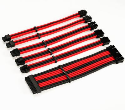 China Sleeve Cable Extension ATX Power Supply Extension Cable PSU 18AWG 300mm Black RED for sale