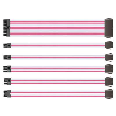 China Pink&white jacketed wire Sleeved Extension Cable Kit ATX CPU PCI-E Extension Power Supply Cable for sale