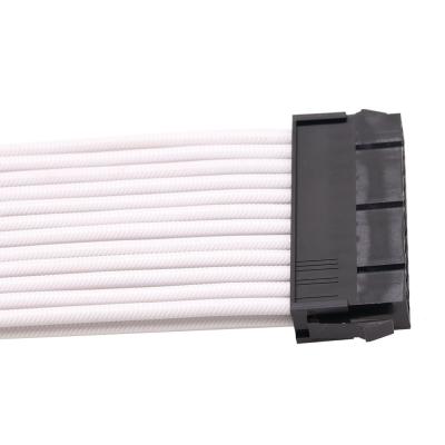 China PSU Power Supply Extension Cable Sleeved 24pin ATX Female to Male White Elbow Data Cable Computer for sale