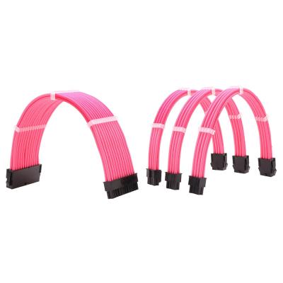 China Arc Extension cable kits ATX 24pin*2  4+4Pin EPS*1  8Pin PCIE*2  6Pin PCIE*2 Sleeved Power Supply Extension Cable With Pink for sale