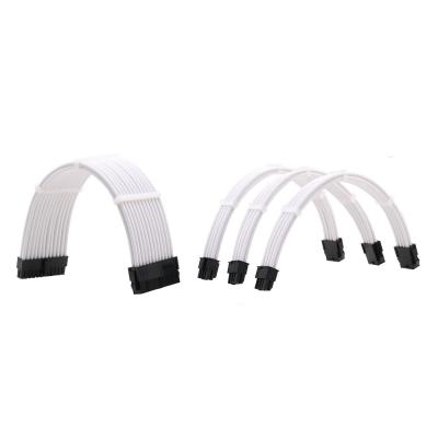 China Arc Extension cable kits ATX 24pin*2 4+4Pin EPS*1 pcie 8pin (6pin 2pin)PCIE*2 Sleeved Power Supply Extension Cable white for sale