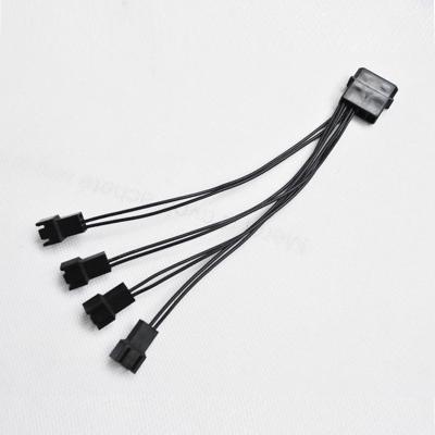 China Wire Harness Assembly PC Fan Cable Distributor 4-Way Molex to 4x 3 Pin Fan Adapter 12V for sale