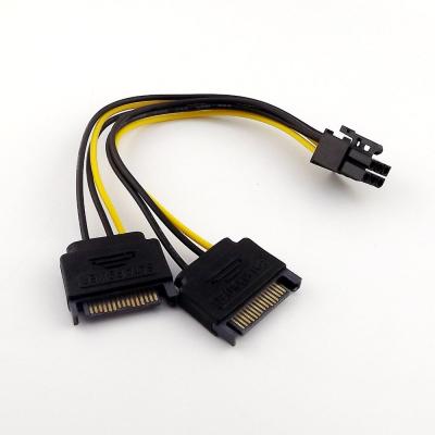 China Dual ST 15 Pin Cable Male to PCI-E 6 Pin Female Video Card Power Adapter Cable for sale