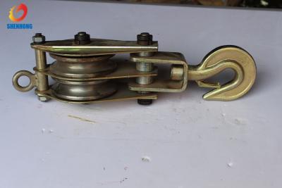 China 20KN Double Wheel Cable Pulling Pulley Wire Rope Hoisting Block for power construction for sale