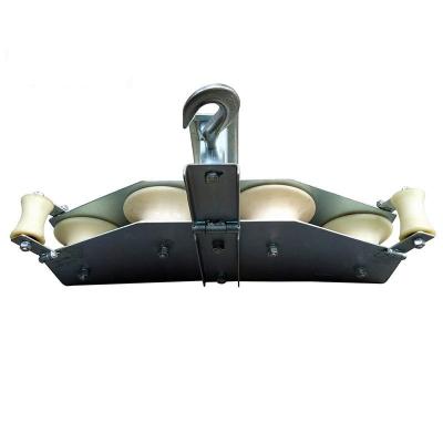 China Four Sheaves Combined Cable Pulling Conductor Opgw Pulley Block 10kn for sale