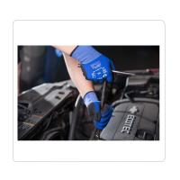 China 15 Gauge Blue Nylon Spandex Sandy Nitrile Gloves for sale