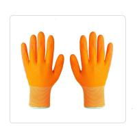 China Cleaning Breathable 13 Gauge Orange Polyester Liner Kids Latex Palm Coated Gloves for sale