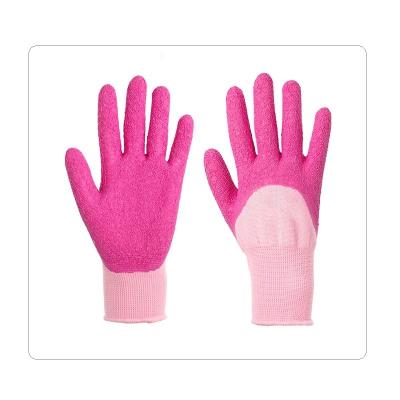 China Kids Outdoor Use Pink Polyester Hand Work Latex Palm Coated Gloves for sale