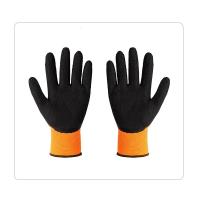 China Orange Polyester Liner Black Microfoam Latex Palm Gloves For Warehouse Handling Use for sale