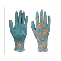 China Agriculture Flower Polyester Knitting Nitrile Gloves for sale