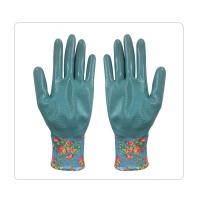 China Agriculture Flower Polyester Knitting Nitrile Gloves for sale