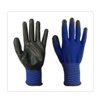 China Blue Polyester With Black Smooth Nitrile Gloves for sale