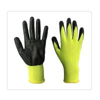 China 13 Gauge Yellow Polyester Lined Black Smooth Nitrile Gloves for sale