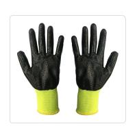 China 13 Gauge Yellow Polyester Lined Black Smooth Nitrile Gloves for sale