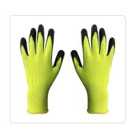 China 13 Gauge Yellow Polyester Lined Black Smooth Nitrile Gloves for sale