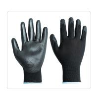 China 13 Gauge Black Polyester Mechanic Knit With PU Palm Coating Work Gloves for sale