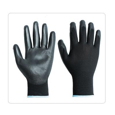 China 13 Gauge Black Polyester Mechanic Knit With PU Palm Coating Work Gloves for sale