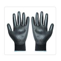China 13 Gauge Black Polyester Mechanic Knit With PU Palm Coating Work Gloves for sale