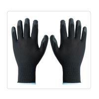 China 13 Gauge Black Polyester Mechanic Knit With PU Palm Coating Work Gloves for sale
